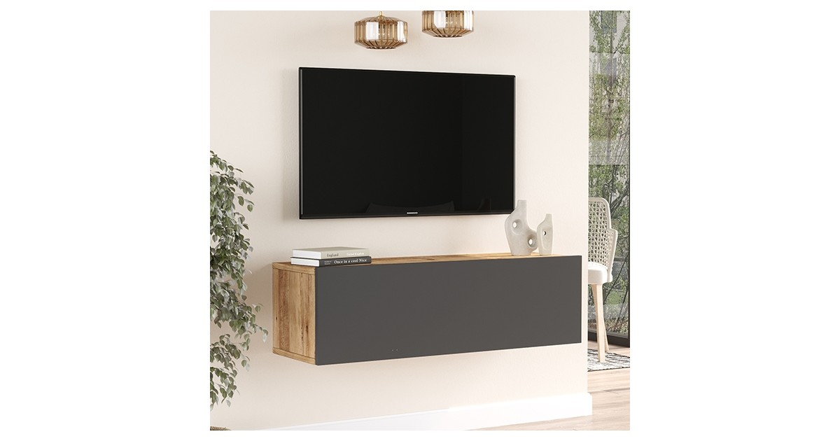 Mobile TV Sospeso 100 Cm 1 Anta Frontale Legno E Antracite Roy
