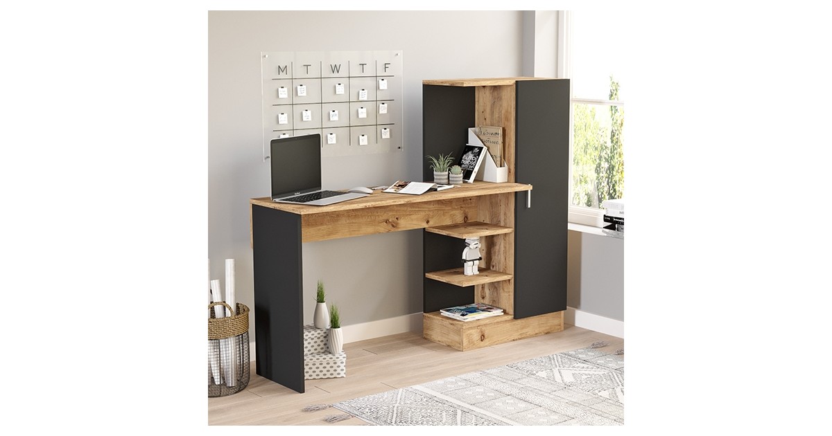 Scrivania Libreria Moderna 152 Cm Lambda Effetto Legno E Nera Lambda