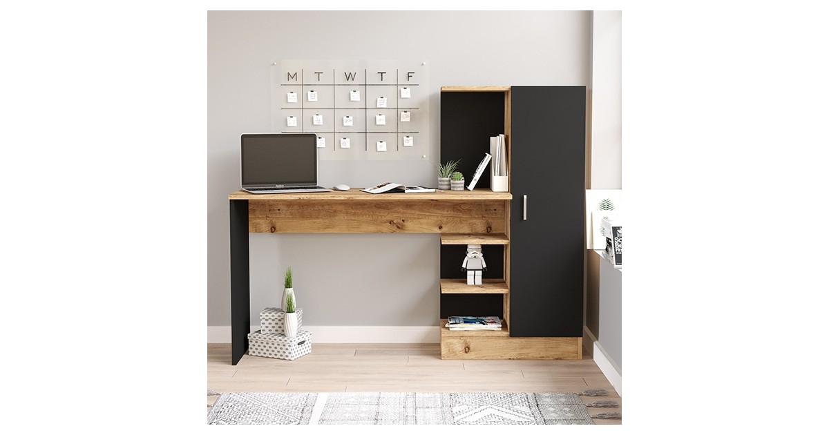 Scrivania Libreria Moderna 152 Cm Lambda Effetto Legno E Nera Lambda