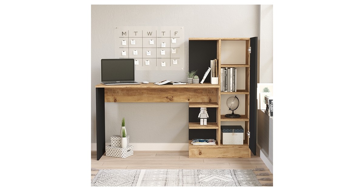 Scrivania Libreria Moderna 152 Cm Lambda Effetto Legno E Nera Lambda