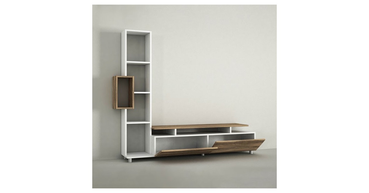 Mobile Porta TV A Parete Con Libreria 160x167x30 Rovere E Bianco Tulip