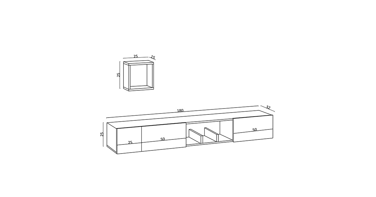 Mobile TV Sospeso 180 Cm Effetto Legno Con Mensola A Cubo Armor