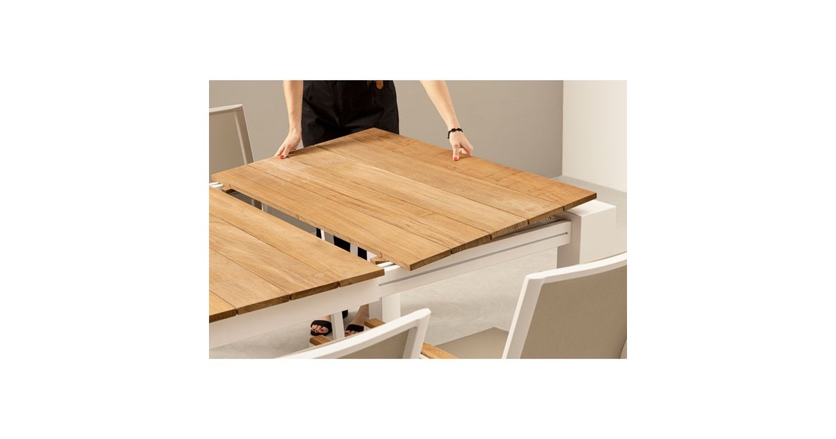 Tavolo In Alluminio E Teak Allungabile 100x228/294 Cm Cameron Bianco ...