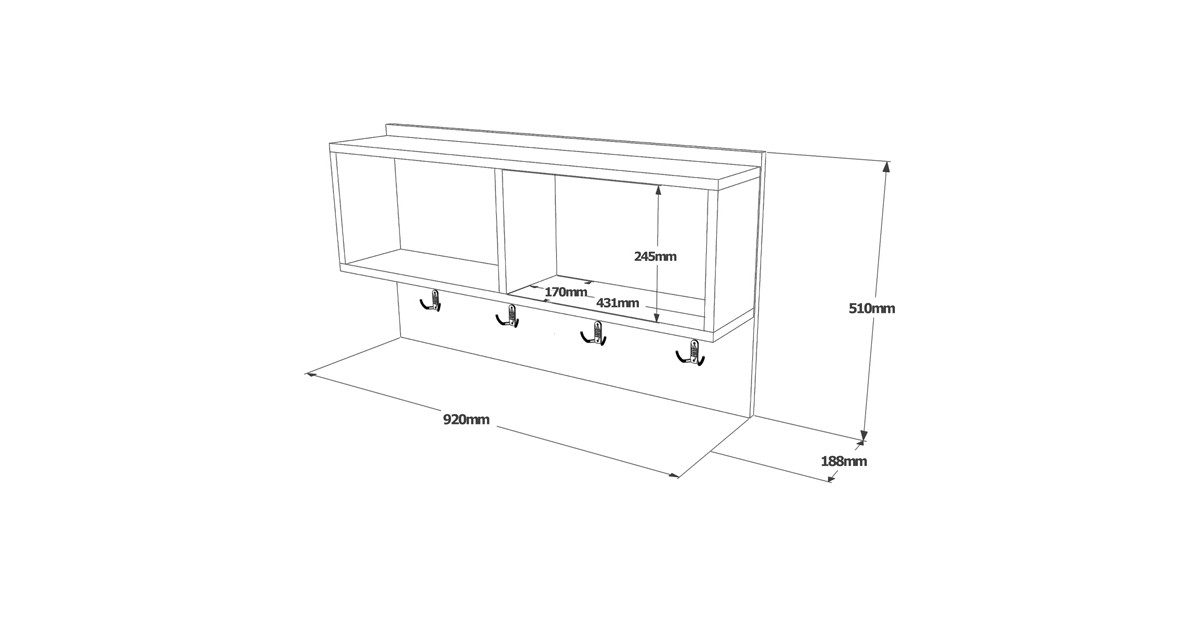 Appendiabiti Con Mensole 92x19x51H Effetto Legno Rovere Atlantic