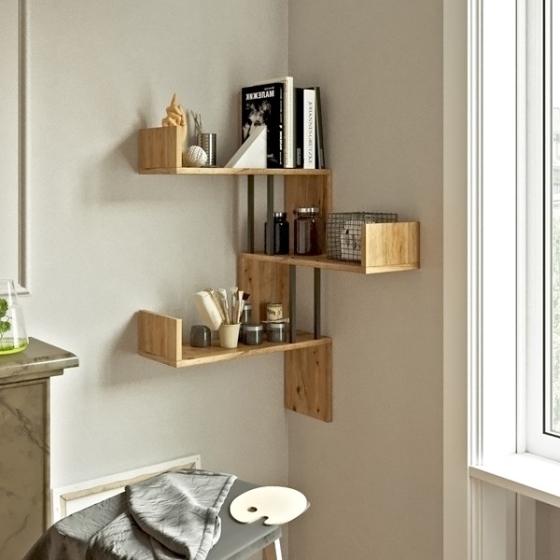 Mensola Angolare A Parete Industrial In Ferro E Legno 60X22X109H Voyage