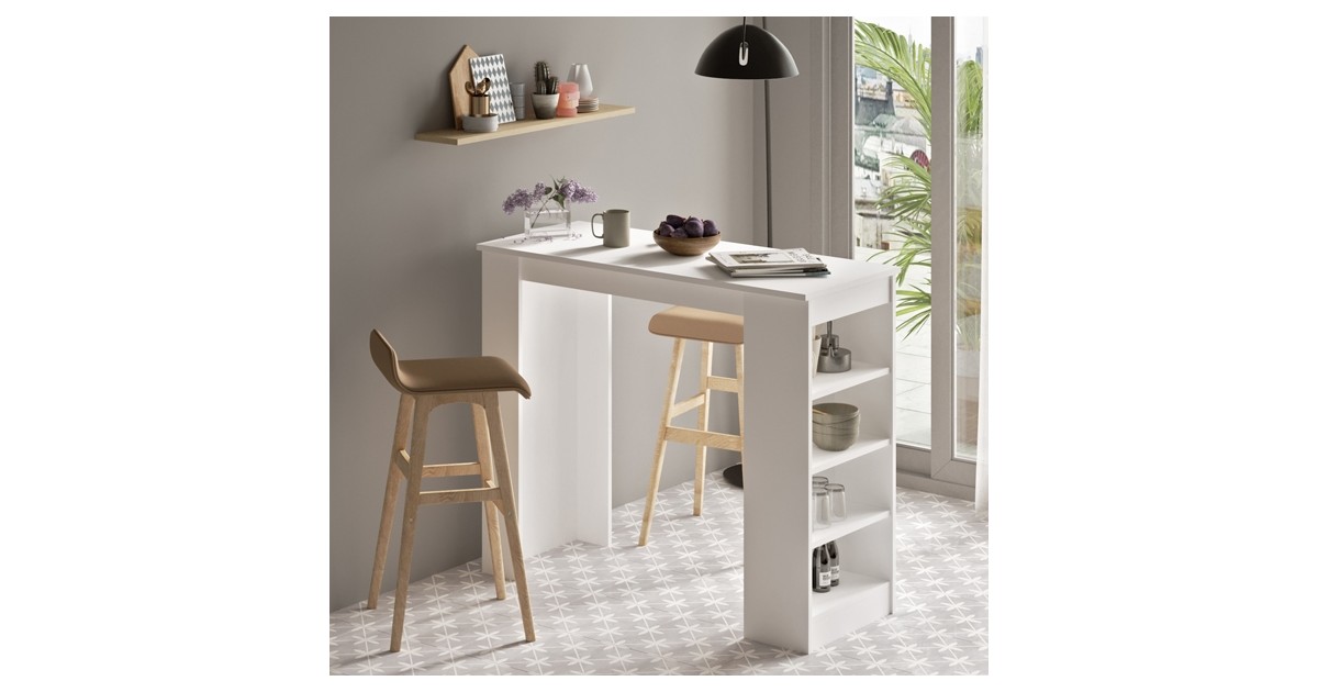 Tavolo Da Cucina Alto Con Ripiani Laterali 120x52x102H Bianco