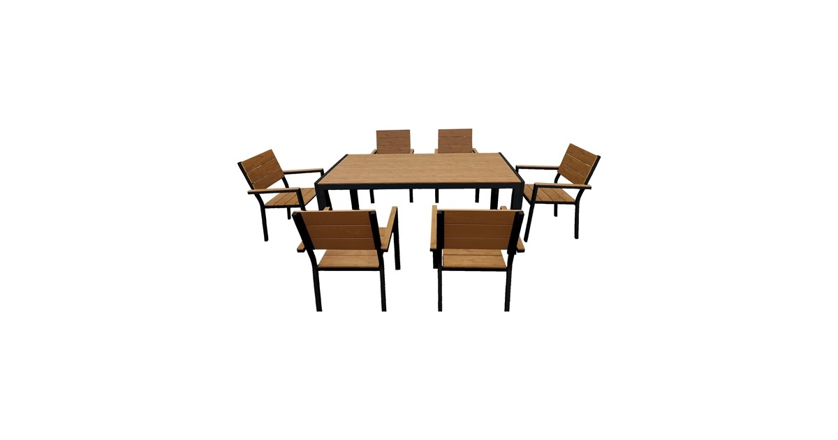 Set Da Pranzo Tavolo + 6 Sedie Alluminio Antracite Effetto Legno Teak