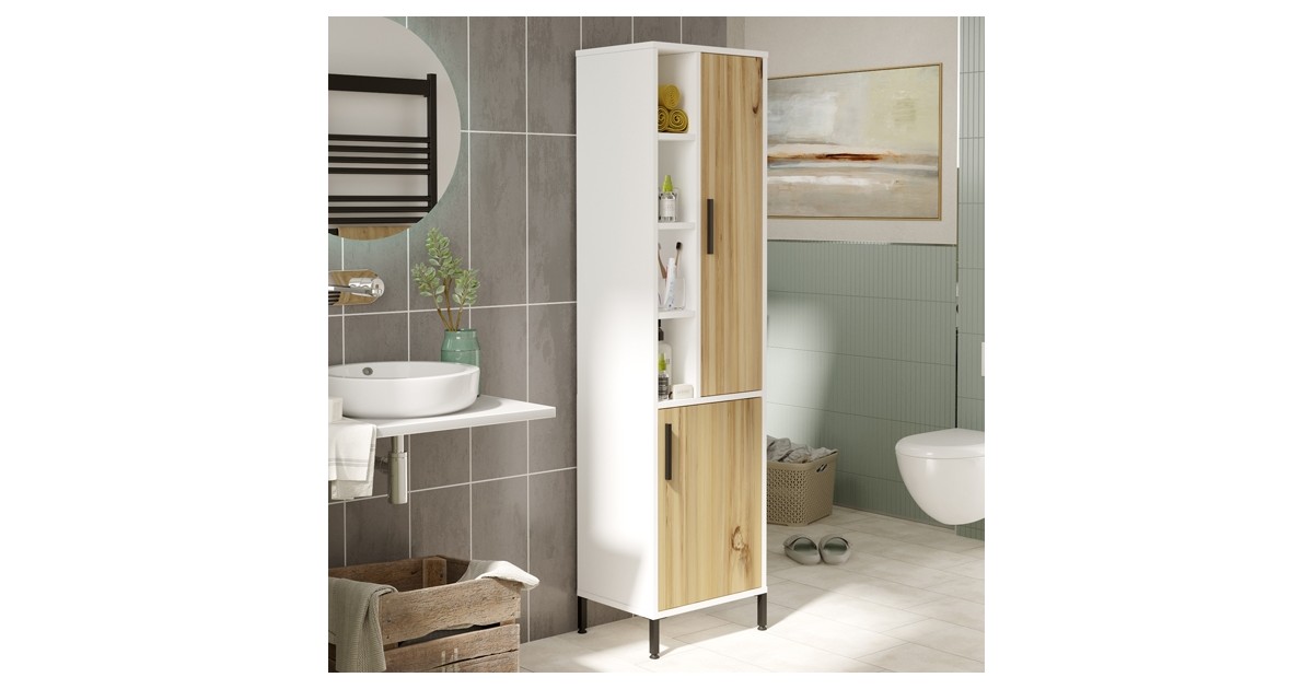 Colonna Bagno Multiuso 45x36x174H Rovere E Bianco Flora