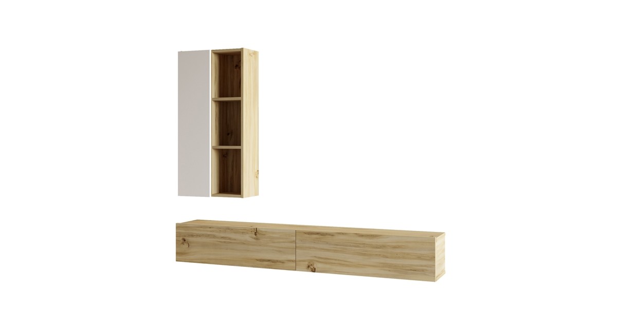 Mobile TV Sospeso Rovere Effetto Legno 175 Cm Con Libreria Luvio