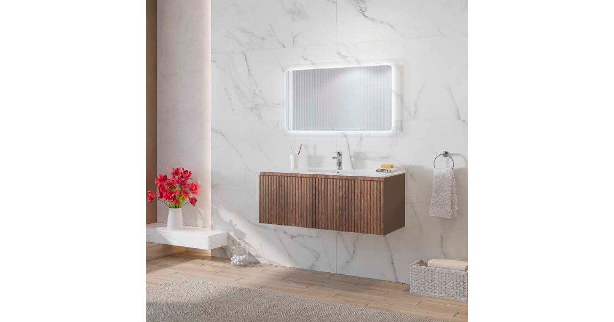 Mobile Bagno Cannettato 100 cm Kion Con Lavabo E Specchio LED Karag