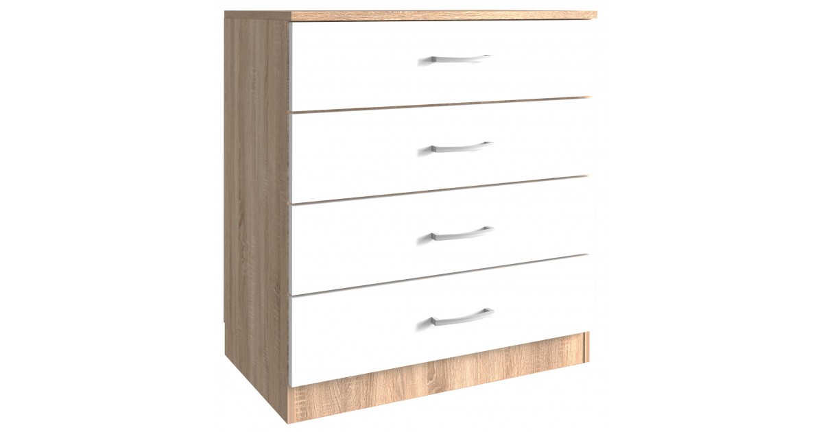 Kit Cassettiera Moderna 4 Cassetti 72x40x72 Cm Rovere E Bianco