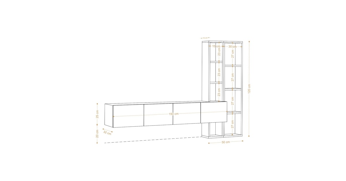 Mobile Porta TV Sospeso 182 Cm Bianco Con Libreria Effetto Legno Pana