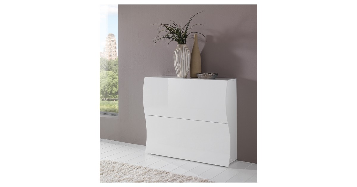 Scarpiera Onda 2 Ante Design Moderno Bianco Lucido 16 Paia Made In Italy