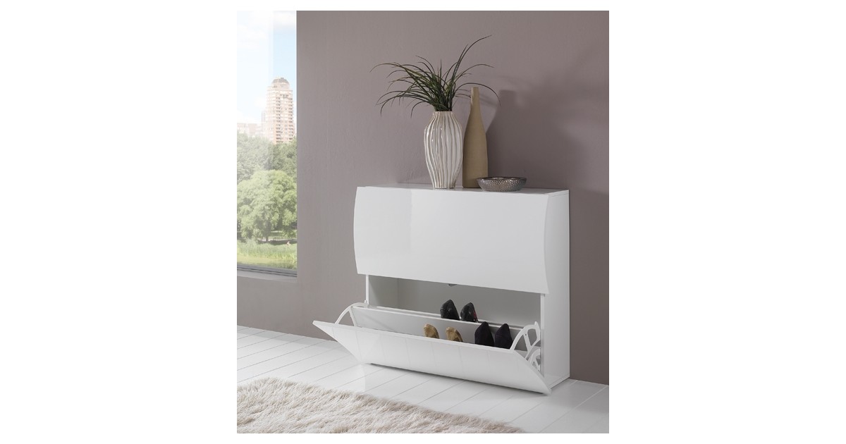 Scarpiera Onda 2 Ante Design Moderno Bianco Lucido 16 Paia Made In Italy