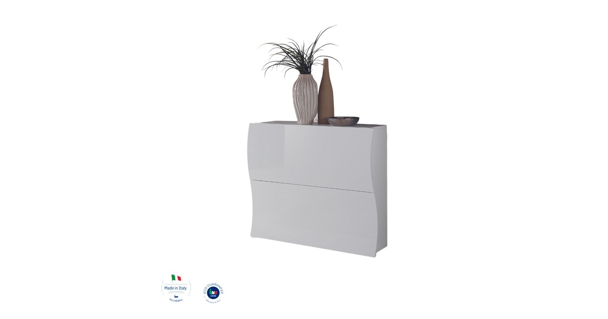 Scarpiera Onda 2 Ante Design Moderno Bianco Lucido 16 Paia Made In Italy