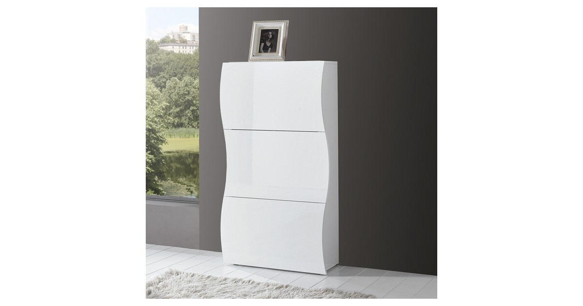 Scarpiera Onda 3 Ante Design Moderno Bianco Lucido 18 Paia Made In Italy