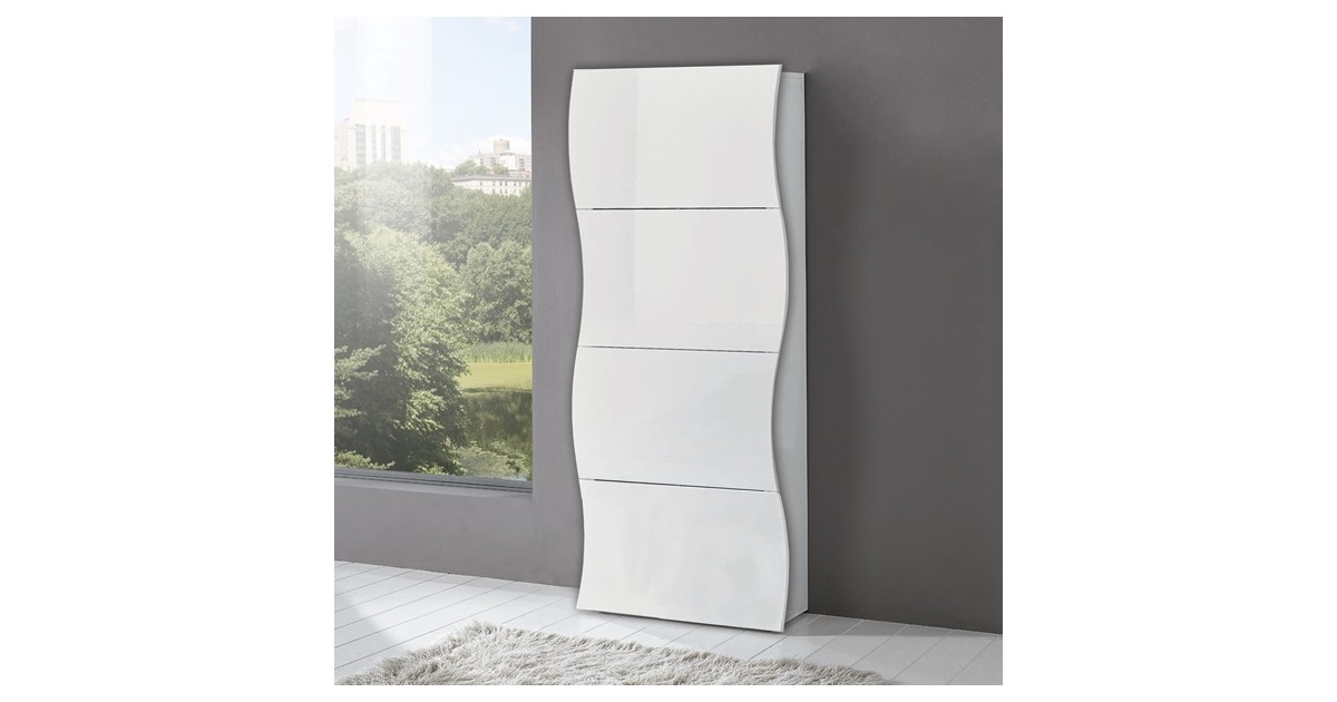 Scarpiera Onda 4 Ante Design Moderno Bianco Lucido 24 Paia Made In Italy