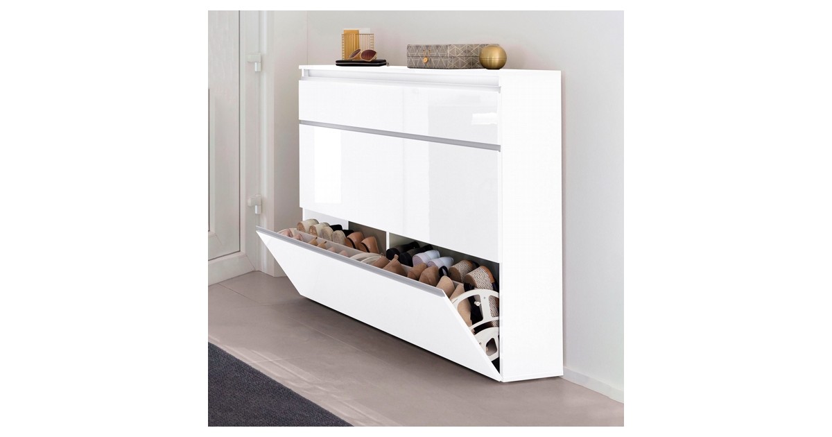 Scarpiera Da Ingresso 3 Ante 120 Cm Bianco Laccato 24 Paia Magic
