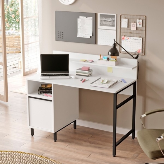 Scrivania Design Moderno 120 Cm Con Vano Contenitore Bianca Ocean